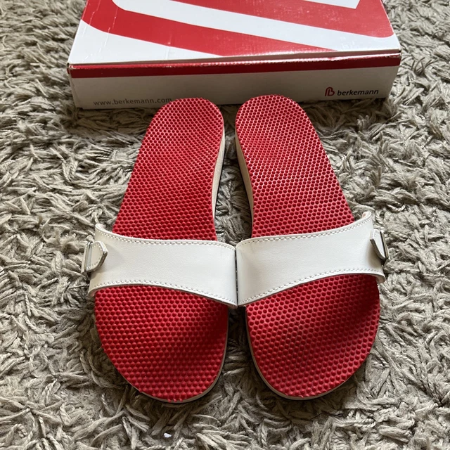 NEW BERKEMANN BERKILETTE Wooden Sandals Leather Strap White M. Sole Red ...