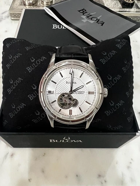 44MM BULOVA OPEN Heart Skeleton Automatic 21J Mens Watch INCLUDING ...