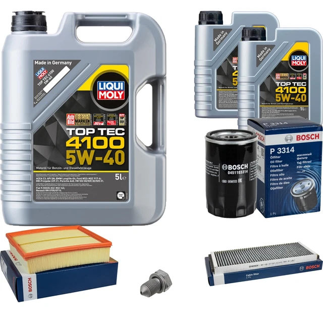 BOSCH INSPECTION SET 7L Liqui Moly Top Tec 4100 5W-40 pour Audi VW A4 1.6 1.8 EUR 128,62 ...