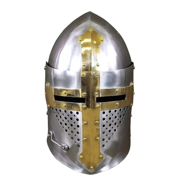 &LARGE MEDIEVAL KNIGHT Helmet - Crusader Visored Helm for Templar LARP ...