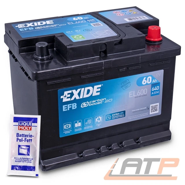 EXIDE AUTOBATTERIE 12V 60Ah STARTERBATTERIE 640A EL600 EFB START STOPP ...