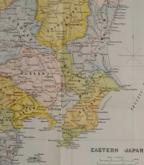 1907 JAPAN JAPANESE Tourist Map ~ Eastern Japan Tokyo Boshu Kazusa ...