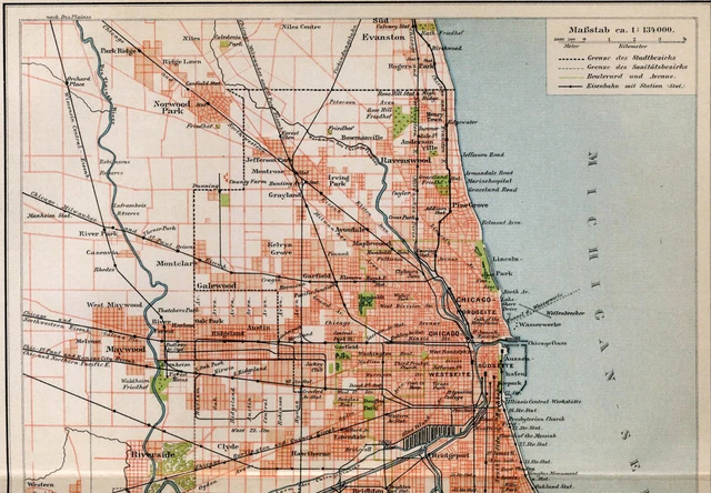 ORIGINAL ALTE LITHOGRAPHISCHE Tafel von 1900 CHICAGO Stadtplan Plan old ...