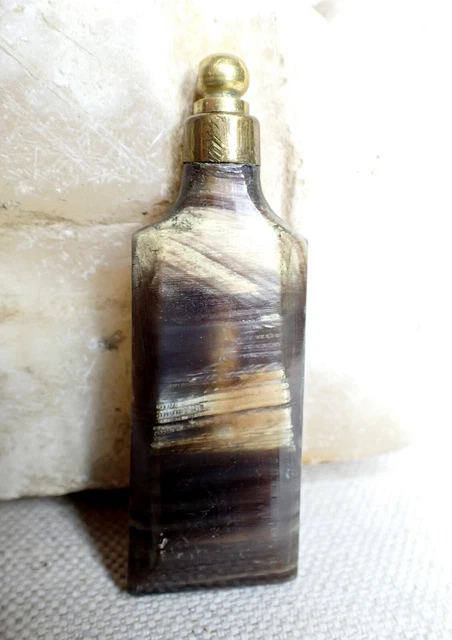 OX HORN SNUFF Bottle Brass Perfume Bottle Vintage Delicate Inscription ...