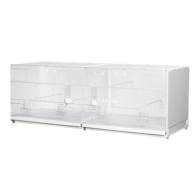 WHITE WIRE DOUBLE Breeding Cage With Plastic Sides and Back - 122x42x44 ...