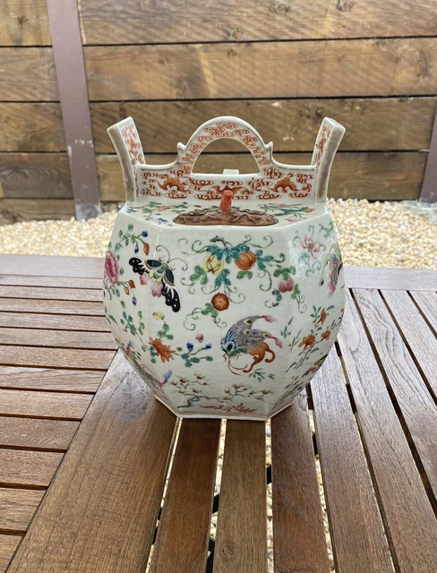CHINESE ANTIQUE FAMILLE Rose Large Hexagonal Porcelain Tea Pot Qing ...