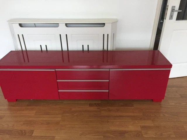 IKEA BESTÅ BURS Bench Stand Table Unit Gloss Red Castors Drawers x2 ...