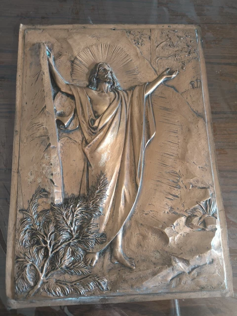ANCIENNE PLAQUE EN Cuivre Embossé Repoussé Représentant Jésus Les Mains ...