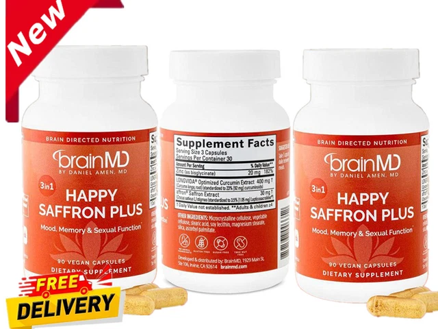 DR AMEN BRAINMD Happy Saffron Plus | 90 Capsules Saffron Flower Extract ...