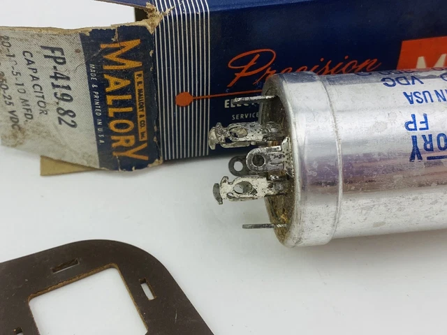 VINTAGE MALLORY FP-419.82 Capacitor 20-10-5-10 MFD 350-350-350-25 VDC ...