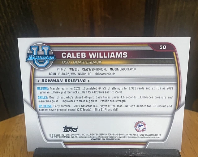 CALEB WILLIAMS (1ST Bowman) 2022 Bowman Chrome University-USC/Chicago ...
