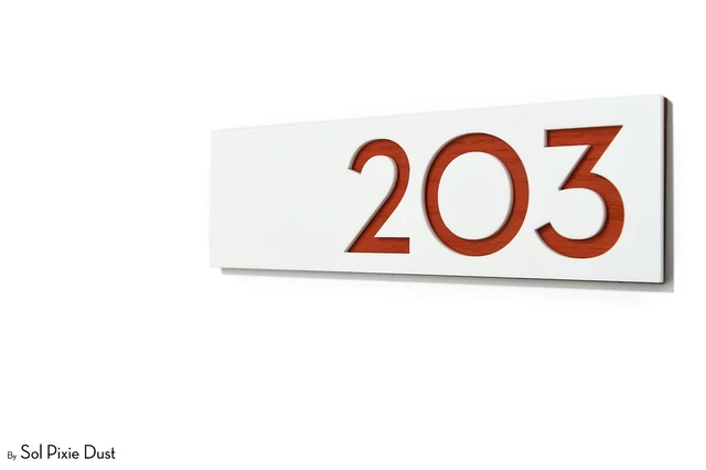 MODERN APARTMENT DOOR Numbers Label, White Acrylic with Red Marine ...