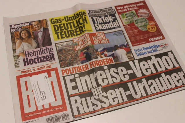 Bildzeitung 22 08 2022 August Ukraine Krieg Tik Tok Ronja Forcher Eur