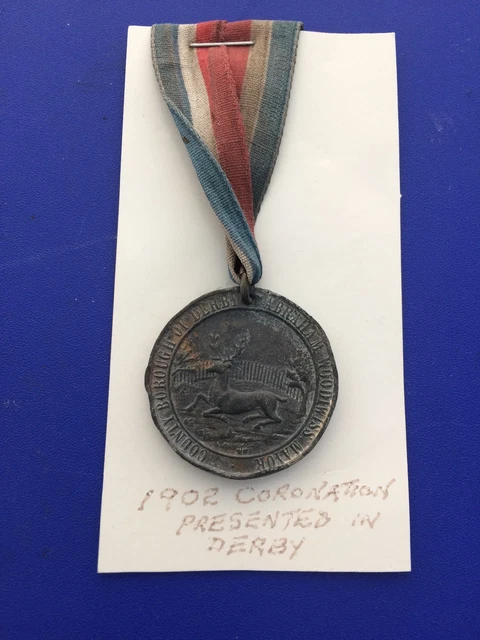 DERBY 1902 EDWARD VII Medal Reverse Derby Crest Stag Mayor Abraham ...