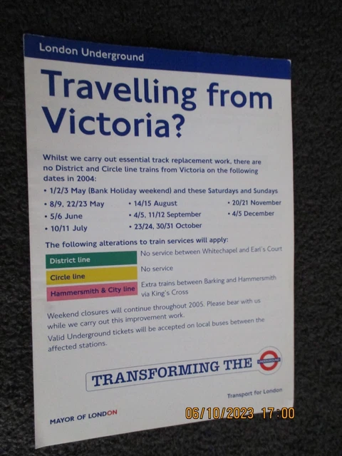 LONDON UNDERGROUND TRAVELLINGFROM Victoria District Line Track Closure ...