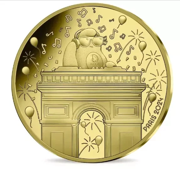 JO PARIS 2024 La Mascotte De Paris. L'arc De Triomphe. €250 Gold Coin ...