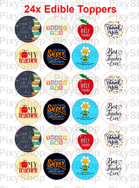 24x Thank You Teacher Cupcake Toppers Edible Wafer Paper Fairy Cake Top