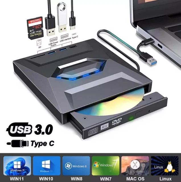 7-IN-1 USB 3.0 Externes Laufwerk DVD CD UHD 4K Brenner Player für ...