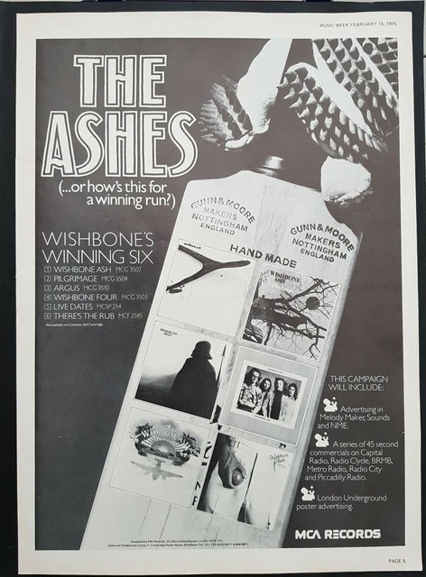 WISHBONE ASH THE Ashes MCA Catalogue ORIGINAL 1975 PROMOTIONAL ADVERT ...
