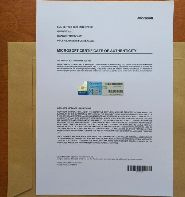 MICROSOFT SQL SERVER 2022 Enterprise 96 Core License Unlimited CAL ...