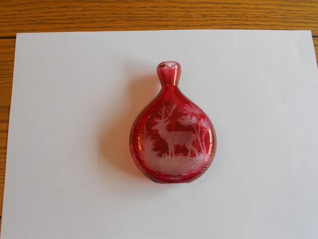 19TH CENTURY WHEEL Engraved Stag in Woodland on a Ruby Glass Lined ...