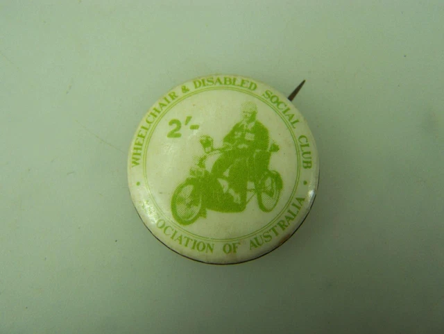 VINTAGE PIN BACK badge 2/- Wheelchair & Disabled Social Club Appeal ...