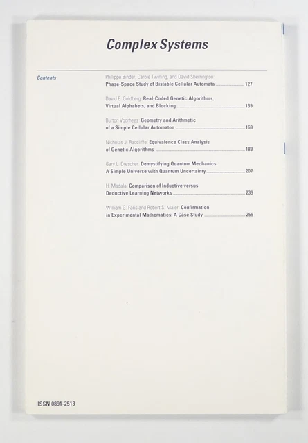 1991 APR COMPLEX SYSTEMS Stephen Wolfram CELLULAR AUTOMATA computer ...