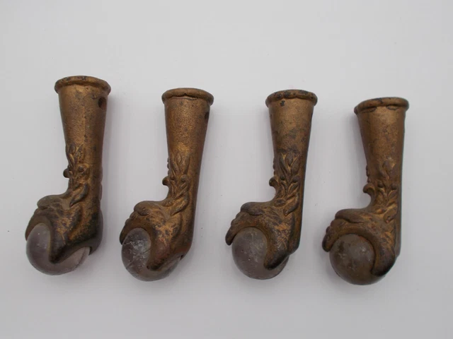 ANTIQUE CAST IRON Claw Foot Glass Ball Piano Stool Feet 4 Hardware ...