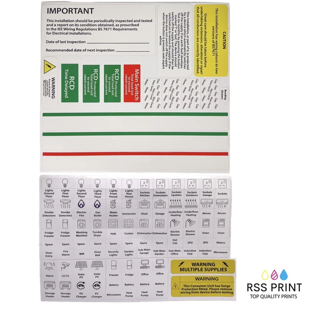 FUSE BOARD CONSUMER Unit Labels for Fusebox, Wylex, BG, MK, Hager - UK ...