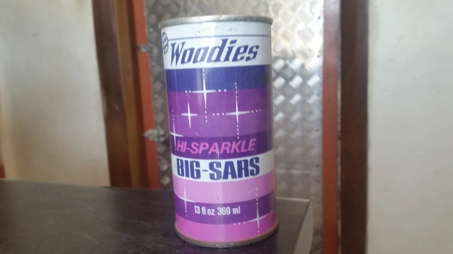 RARE VINTAGE WOODIES high sparkle big sars soft drink tin can $100.00 ...