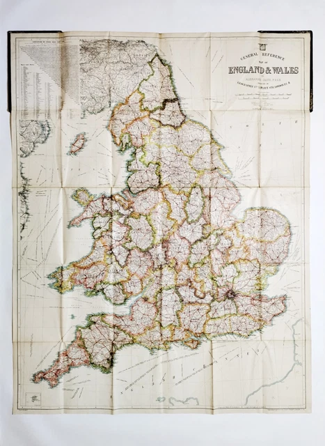 GENERAL REFERENCE MAP ENGLAND & WALES original antique map A Cross 1920 ...