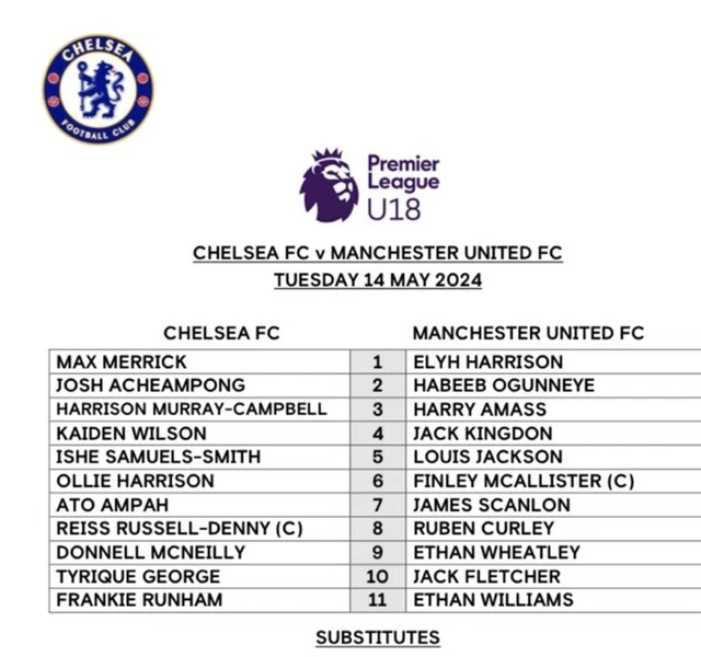 14/5/2024 PL U18 FINAL CHELSEA U18 v MANCHESTER UNITED U18 OFFICIAL ...