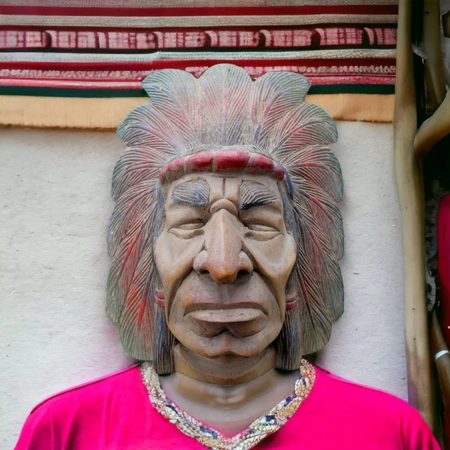 INDIANO TESTA IN Legno Nativi Americani Cultura Vintage Souvenir 1950 ...