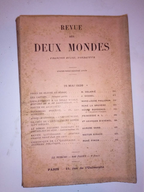 REVUE DES DEUX mondes 15 Mai 1926/ François Buloz EUR 5,00 - PicClick FR