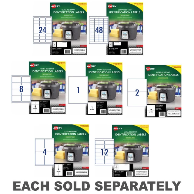 AVERY ULTRA RESISTANT Chemical Grade Labels Outdoor for Laser Printers ...