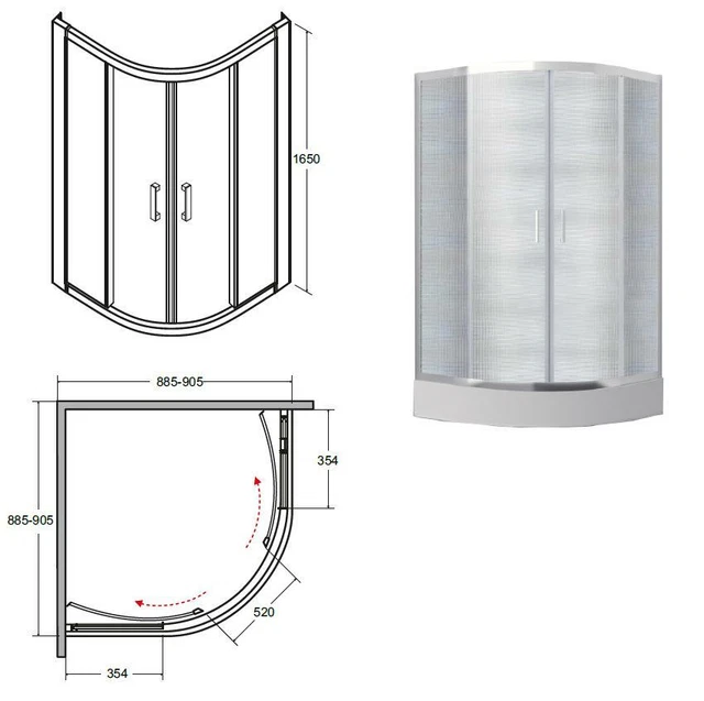 CABINE DE DOUCHE Cercle Du Trimestre Coin Cloison Verre Courbe EUR 710 ...