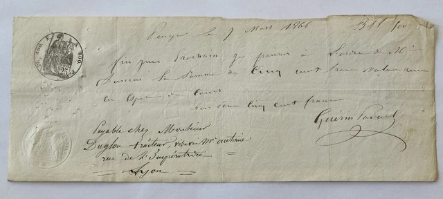 LETTRE DE CHANGE de 500 Francs 1866 Filagramme 1865 RHONE ( Second ...