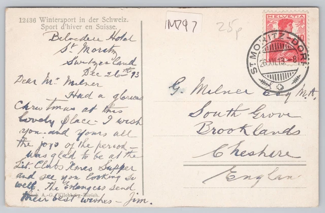 ST MORITZ SWITZERLAND Ice Skating Rink Frozen Lake Alps 1913 Postcard ...