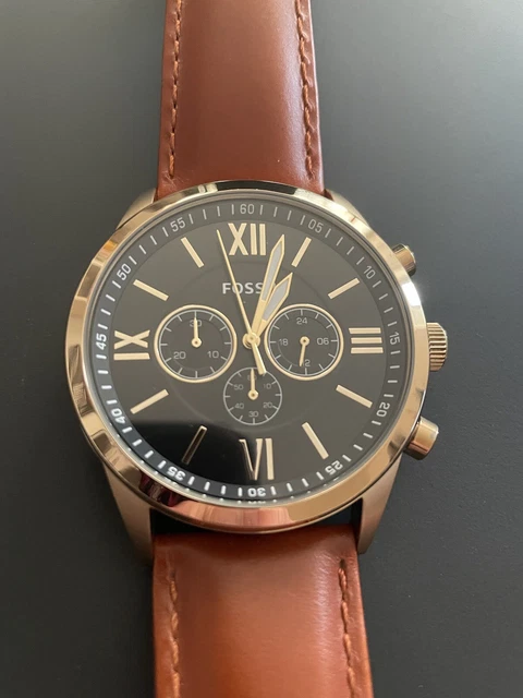 FOSSIL FLYNN CHRONOGRAPH Uhr BQ2261 Edelstahl goldfarben, Lederarmband ...