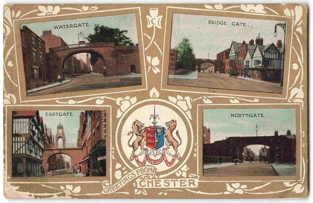 CHESTER GREETINGS MULTIVIEW Coat Of Arms - Pre WWI Valentine Postcard ...