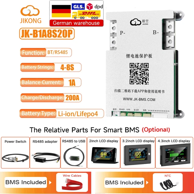 JK BMS 4S-8S 12V-24V 200A LiFePo4 Li-ion Smart BMS w/1A Active Balanced ...