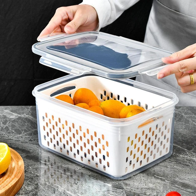 PLASTIC CRISPER BOX Drainage of Fruits and Vegetables for Refrigerator ...