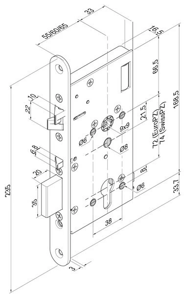 ASSA ABLOY EFFEFF 509x702PZ-1 Panik Sicherheitsschloss DORMA NEU/OVP ...