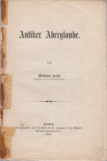 ANTIKER ABERGLAUBE. KROLL, Wilhelm: EUR 20,00 - PicClick DE