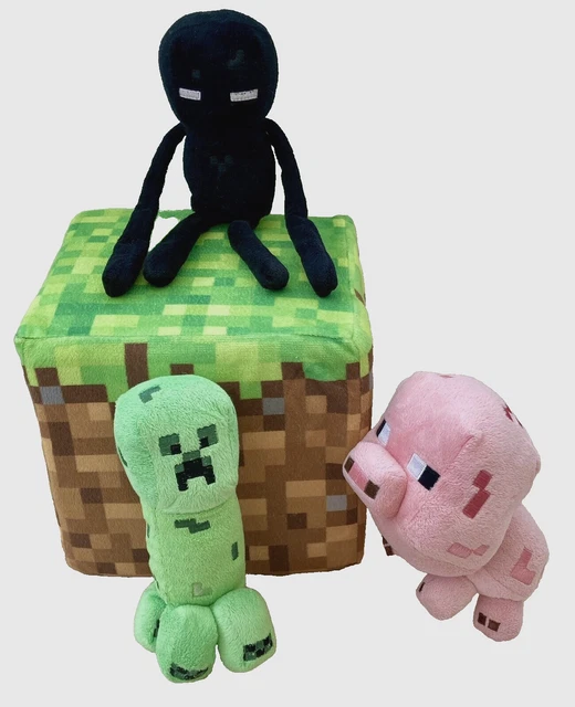 MINECRAFT SOFT TOY Bundle Pink Pig Creeper Enderman Grass Block Stuffed ...