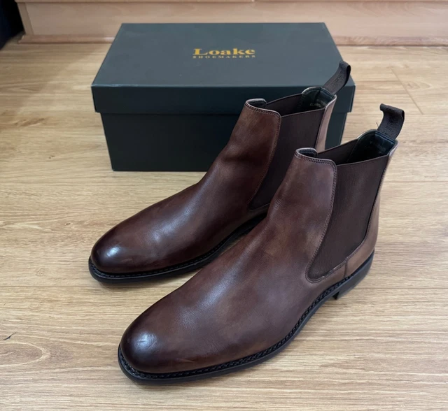 LOAKE MENS 'WAREING' Chelsea Boot Dark Brown Hand Painted Leather Size ...