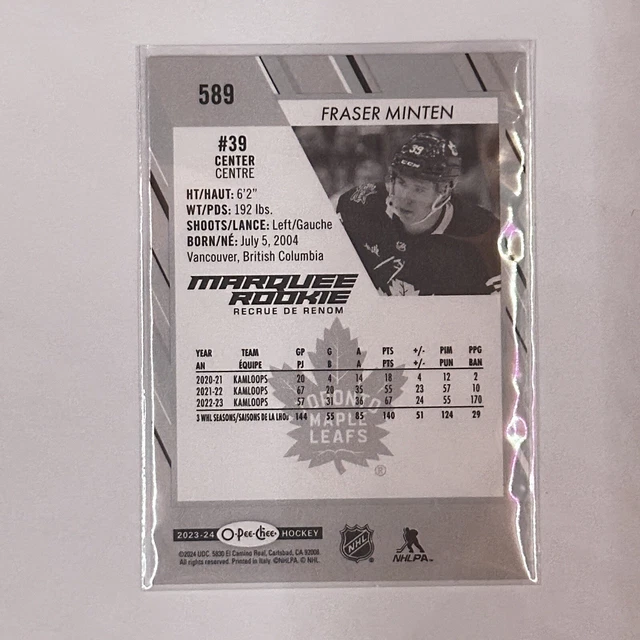 2023-24 O-PEE-CHEE HOCKEY #589 Fraser Minten Marquee Toronto Maple ...