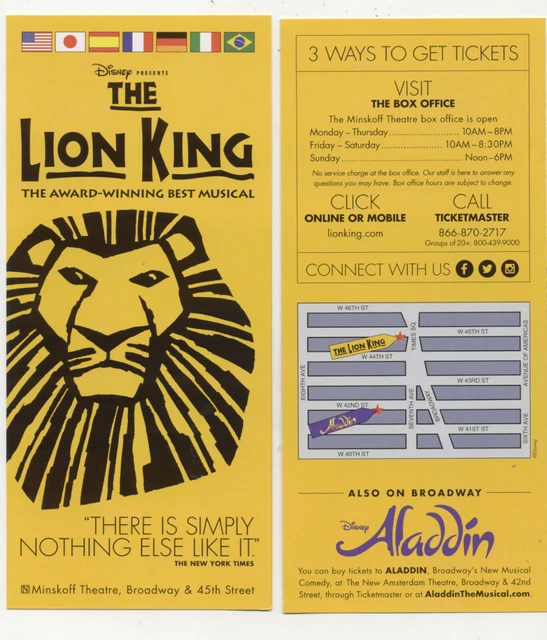 THE LION KING Broadway flyer Walt Disney 2022 hanbill ad Hakuna Matata ...