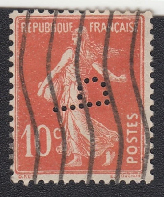 TYPE SEMEUSE 1907-20 n°138 Y&T 10c TIMBRE FRANCE rouge oblitéré perforé ...