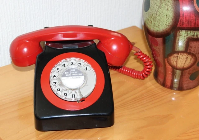 RETRO ROTARY DIAL 746 Model Telephone Black And Red With BT Plug £19.99 ...